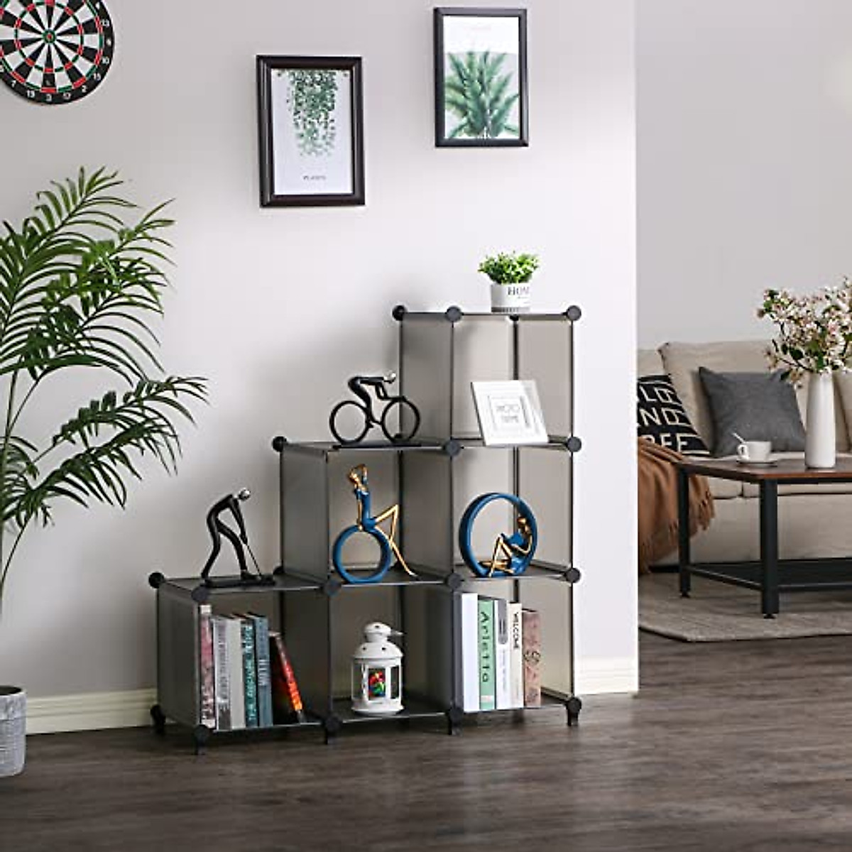 ANWBROAD Cube Storage Organizer 6-Cube Closet Organizers and Storage DIY Modular Plastic Closet Cabinet Book Shelf Cubes Organizer Storage Shelving for Home Bedroom Office Living Room Gray ULCS006H