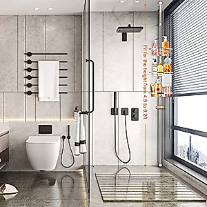 GOODBUY Corner Shower Caddy Tension Pole, Stainless Steel Bathroom Shower Organizer, Shower Rack Shower Shelf Corner with 4 Tier Adjustable Baskets, 4.9ft to 9.2ft, Silver