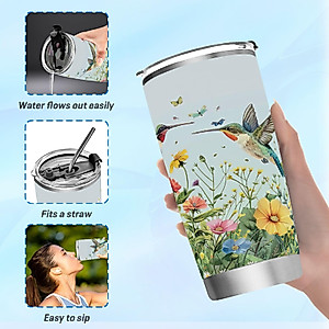 Wassud Flying Hummingbirds 20 oz Tumbler with Lid and Straw Stainless Steel Double Wall Vacuum Tumblers Insulated Travel Coffee Mug for Cold and Hot Drinks
