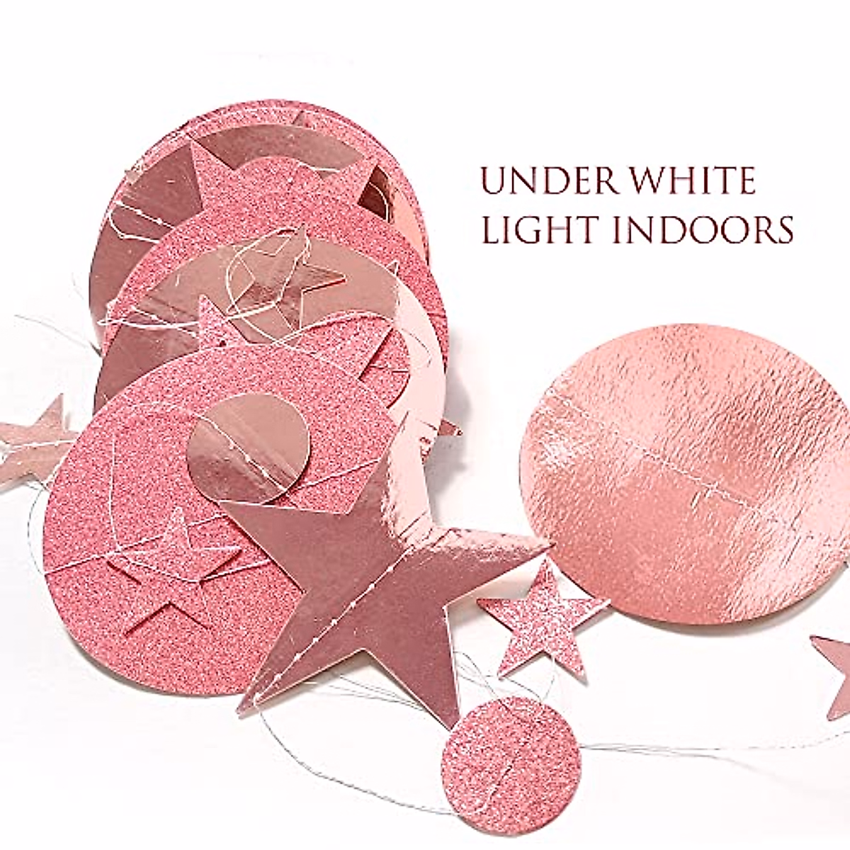 39Ft Circle Dots Garland, Glitter Pink Rose Gold Paper Garland, Star Polka Dot Streamers Backdrop Hanging Banner Party Decorations for Birthday Wedding Engagement Bridal Shower Gruaduation, 3Pack