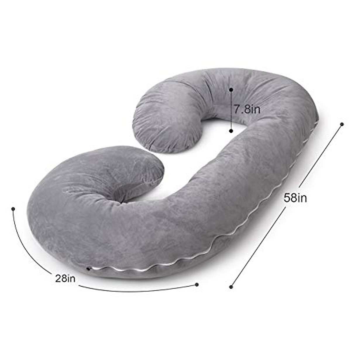 INSEN Pregnancy Pillows, C Shaped Pillows for Sleeping Support, Maternity Body Pillow Pregnant Women with Removable Velvet Cover, Gray, 58 Inch