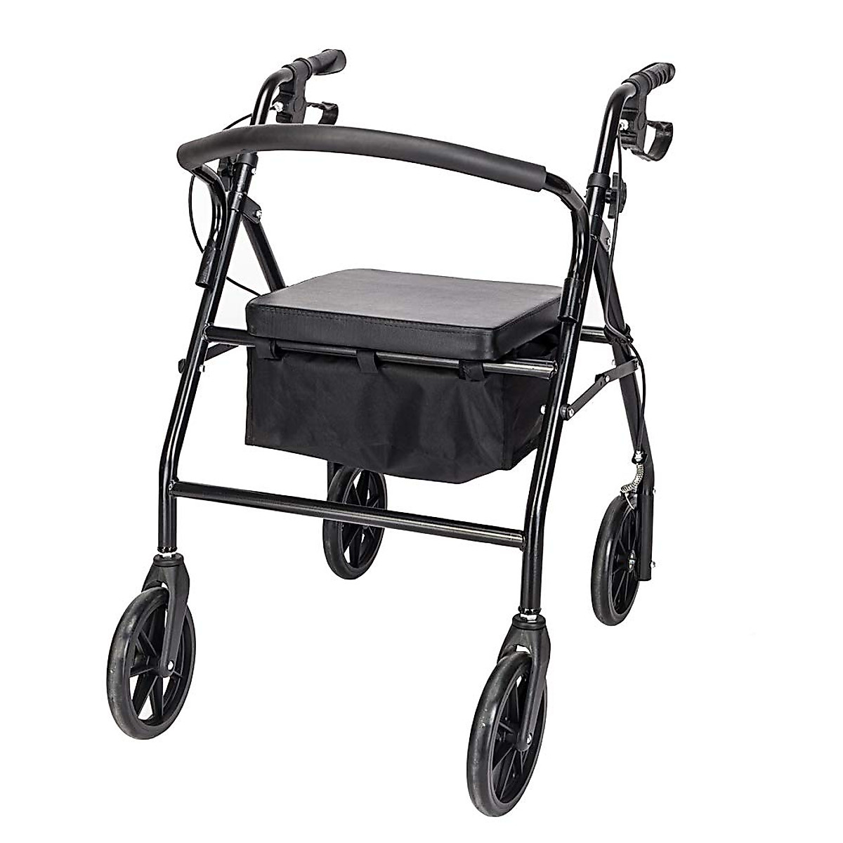 Rollator Walker with Seat, Steel Rolling Walker with 8-inch Wheels Supports up to 286.6lbs,Rolling, for Injuries, Seniors, & Adults (Black)
