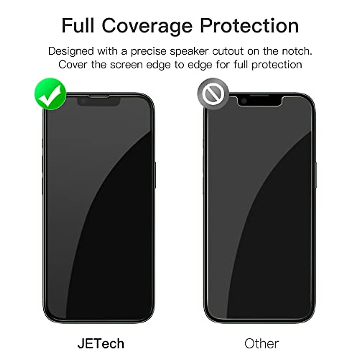 JETech Full Coverage Screen Protector for iPhone 13/13 Pro 6.1-Inch, Black Edge Tempered Glass Film with Easy Installation Tool, Case-Friendly, HD Clear, 3-Pack
