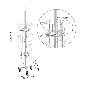 LIYUANJUN 4 Tiered Greeting Card Display Stand, Card Display Rack with 16 Card Pockets & 4 Universal Wheels X-shaped Base Magazine Holder Trade Show Literature Rack for Grocery Retail Store, White