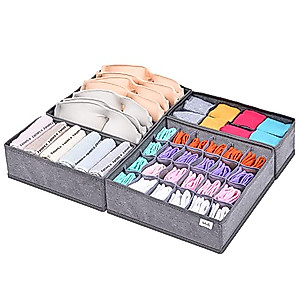 ULG 4-Pack Socks Underwear Drawer Organizer Divider, Washable Dresser Drawer Organizer Foldable Oxford Fabric Closet Organizers and Storage Boxes for Socks, Underwear, Ties, Belts (Light Grey)