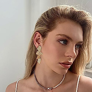 Thunaraz 8 Pairs Gold Statement Earrings for Women 14K Gold Plated Exaggerated Geometric Big Disc Drop Earrings Stylish Ginkgo Leaf Heart Dangle Earrings Jewelry Gifts Stylish Design