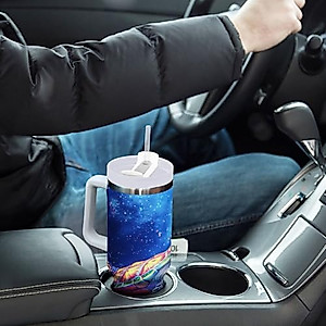 Slewiaeky Tumbler with Handle 40 oz Colorful Tortoise Turtle Travel Mug with Lid and Straw Ocean Stainless Steel Vacuum Insulated Water Bottle Cup for Iced Tea Coffee Cold Beverages Cup Holder Friend