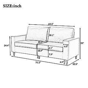 Cotoala PU Leather Sofa, Modern Upholstered 3 Seat Sectional Couch Furniture for Living Room, Home, Solid Frame and Wood Legs-Brown