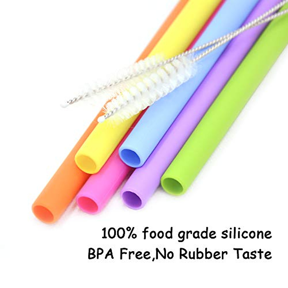 UlikeLF 6 Pieces Reusable Silicone Straws 10 inch Smoothie Drinking Straws BPA Free for 20 & 30 oz Tumbler (6 Straight+ 2 Brushes)