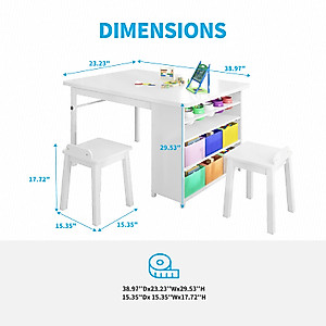Mjkone Kids Art Table and 2 Chairs,Wooden Kid Craft Desk,Drawing and Painting Table Sets for Chirldren,Preschool Toddler Learning Furniture with Paper Roller,White