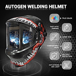 AUTOGEN Welding Helmet, Large Viewing Screen 4.05"X3.54" Auto Darkening Welding Helmet True Color Solar Power 4 Arc Sensor Wide Shade 4~5/8-9/13 for TIG MIG Arc Weld Grinding Welder Mask(Colorful)