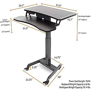 Stand Steady Cruizer Premier Rolling Electric Podium Desk - Height Adjustable, Mobile Standing Desk with Wheels, Keyboard Tray, Programmable Control, Compact Design for Office, School, Home (Black)