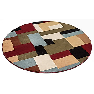 Imperial Mosaic Multicolor Geometric Modern Casual 8 Round ( 7'10'' Round) Area Rug Easy to Clean Stain Fade Resistant Shed Free Abstract Contemporary Color Block Boxes Soft Living Dining Room Rug