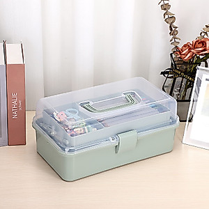 BTSKY 3-Layer Plastic Dividing Storage Box Craft Organizer and Storage with Adjustable Spacers Portable Handled Art Supply Organizer Multipurpose Home Utility Box for Medicine Box Sewing Box Organizer