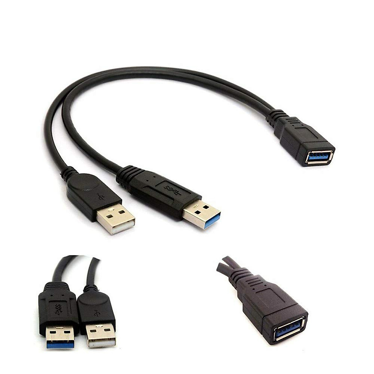 ANRANK USB 3.0 Female to Dual USB Male Extra Power Data Extension Cord Adapter Splitter Y-Cable Black