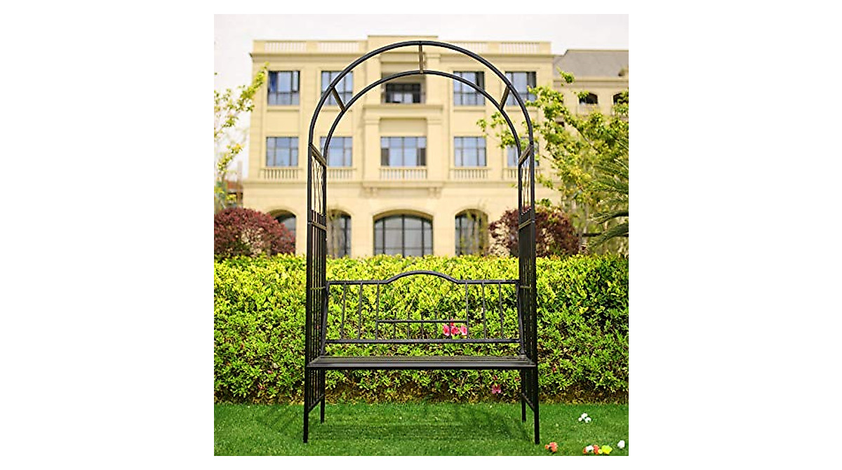 1. GO Steel Garden Arch with Seat - Elegant Black Outdoor Arbor