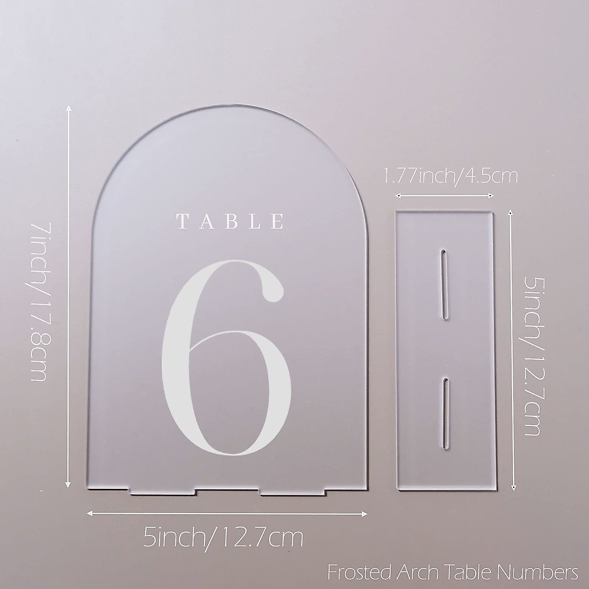 JINMURY Frosted Arch Table Numbers 1-5 with Stands, 5 Pack 5"x7" Frosted Arch Acrylic Table Numbers and Base, Perfect for Wedding Party Event