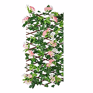 Retractable Artificial Wooden Fence with Flowers Privacy Fence