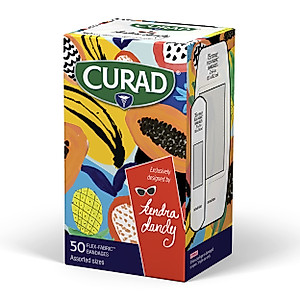 Curad Kendra Dandy Designer Adhesive Fabric Bandages (50 Count Variety Pack), 4 Colorful Patterns, 35 count Standard Bandages & 15 count XL Bandages