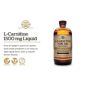 Solgar L-Carnitine 1500 mg Liquid, 16 oz. - Natural Lemon Flavor - Heart Health - Supports Energy, Metabolism, Exercise Endurance & Recovery - Non-GMO, Vegan, Gluten & Dairy Free - About 31 Servings