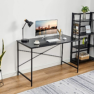 Coavas 47 inch Computer Desk Large Study Desk Simple Writing Table Workstation for Home, Black Wood Tabletop with Black Frame