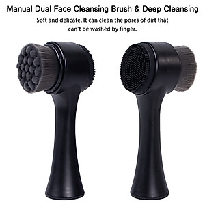 Facial Cleansing Brush 2 in 1, Ooloveminso Face Exfoliating Pore Deep Cleansing Brush, Ultra Fine Soft Bristle Dual Face Wash Brush, Silicone Face Scrubber for Skincare, Black