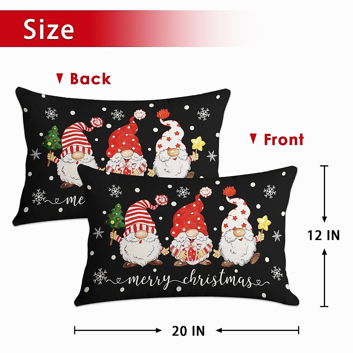 Christmas Throw Pillow Cover Black Christmas Gnome Linen Lumbar Pillow Cover Decorations for Home 12x20 Inches Cushion Pillowcase Sofa and Bed Decor