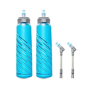 HydraPak UltraFlask Speed 500ml 2-Pack - Collapsible Soft Flask Water Bottle for Hydration Vests and Running Packs with Easy Open Cap (500 ml/17 oz), Malibu Blue