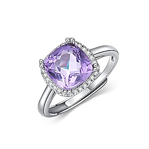 VONALA Amethyst Ring 925 Sterling Silver Amethyst Rings for Women Adjustable Purple Rings Amethyst Jewelry Gift for Women Birthday Size 6-8