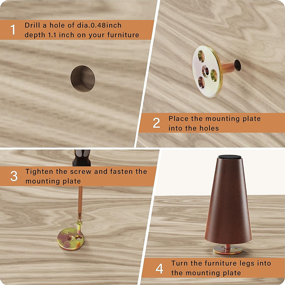 8 Inch Wood Furniture Legs Sofa Legs Set of 4, Brown Wooden Furniture Feet Couch Legs, Mid Century Modern Dresser Replacement Feet for Chair Cabinet Armchair Table Or Home DIY Projects Bun Feet