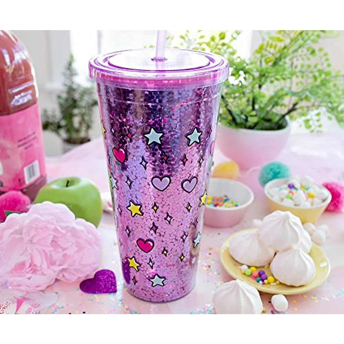 Silver Buffalo Sanrio Hello Kitty Rainbow Confetti Carnival Cup with Lid and Straw | 32 Ounces