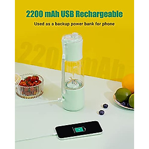 Portable Blender, Personal Blender for Shakes and Smoothies, Fresh Juice Mini Fast Blender with 6 Blades, Rechargable Single Blender BPA Free for Kitchen, Sport, Travel (Green)