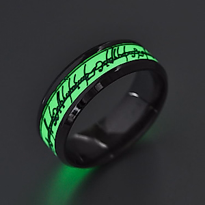 Glow in The Dark Band 8mm Wide Stainless Steel Rings for Men or Women Couples Matching Black Wedding Bridal Ring Ginger Lyne Fashion Jewelry