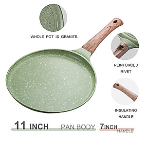11 Inch Frying Pan Non-Stick Steak Pancake Cooking Breakfast Maker Crepe Pan Pancake Pan Household Wooden Handle Egg Griddle Pan