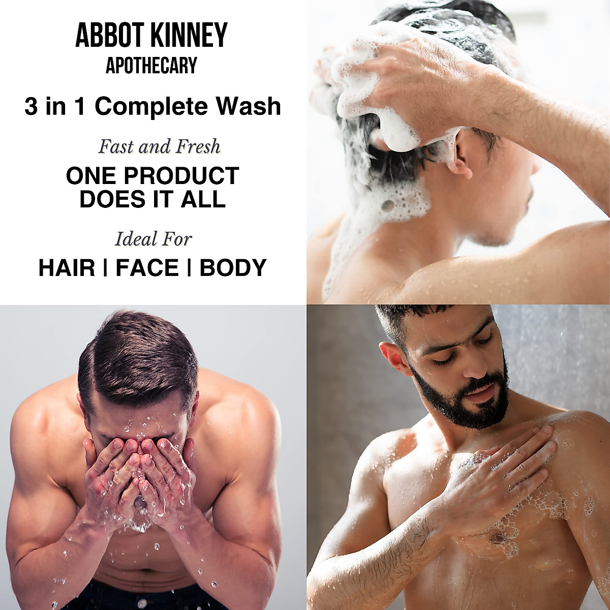 Men's 3-in-1 Wash, Moisturizing Shampoo, Conditioner, and Body Wash for Men, Suitable for All Skin and Hair Types, 32oz - Abbot Kinney Apothecary (Tea Tree) – 2 Pack