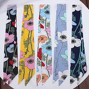 Uainhrt 5pcs Branches and Flowers Pattern Bag Handbag Handle Ribbon Scarf Hair Head Band Neck Scarf Neckerchief Scarf Head Wrap for Women Girls Decoration