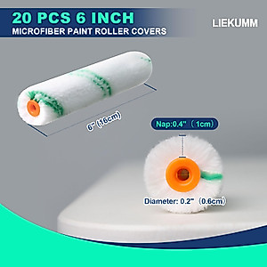 LIEKUMM Microfiber Paint Roller 6 Inch, High Density Microfiber Roller Covers Refills, House Painting Supplies, Suitable for House Painting DIY Craft Wall Repair, Pack of 20