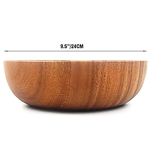 WEIGEER Acacia Wooden Salad Serving Bowl Solid Wood Hand-Carved Bowl Fruit Bowl 9.5