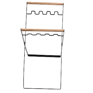 Collapsible Sturdy Trash Bag Holder Wood Iron Material Foldable Garbage Can Stand Home Outdoor Bin (Black)