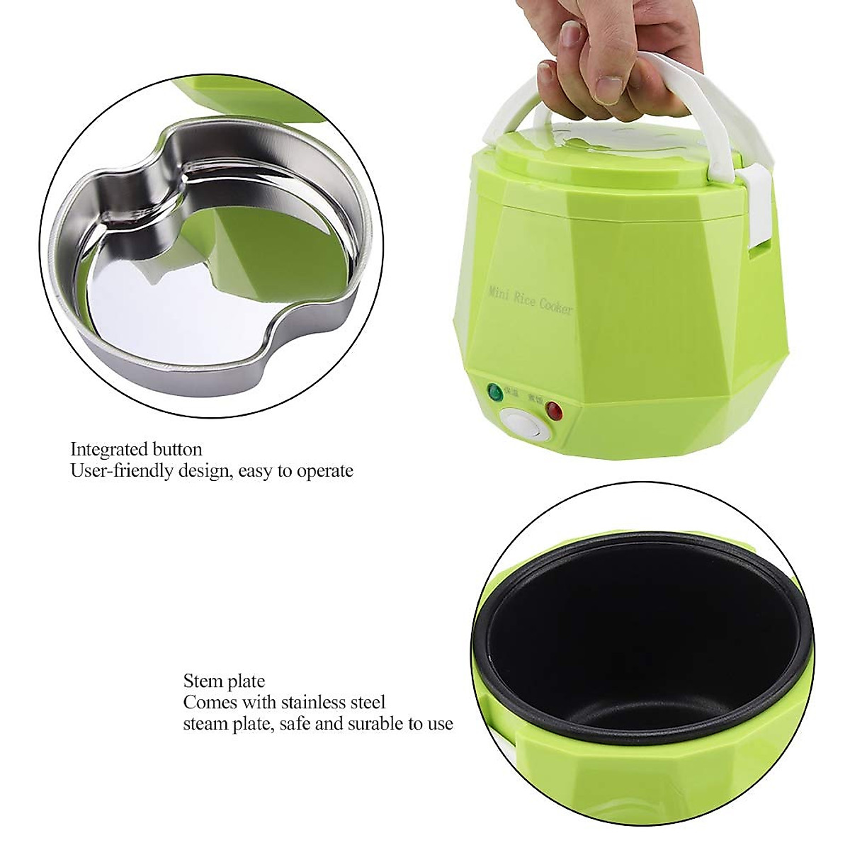 Electric Rice Cooker，Portable Electric Car Truck Food Steamer，Mini Travel Rice Cooker， 12V 100W 1.3 L Portable Meal Heater Food Warmer(Green)