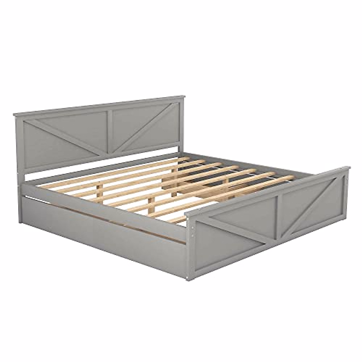 ATY King Size Platform Bed with 4 Storage Drawers, Wooden Bedframe w/Headboard and Support Legs, for Livingroom, Bedroom, Guestroom, No Box Spring Needed, Gray