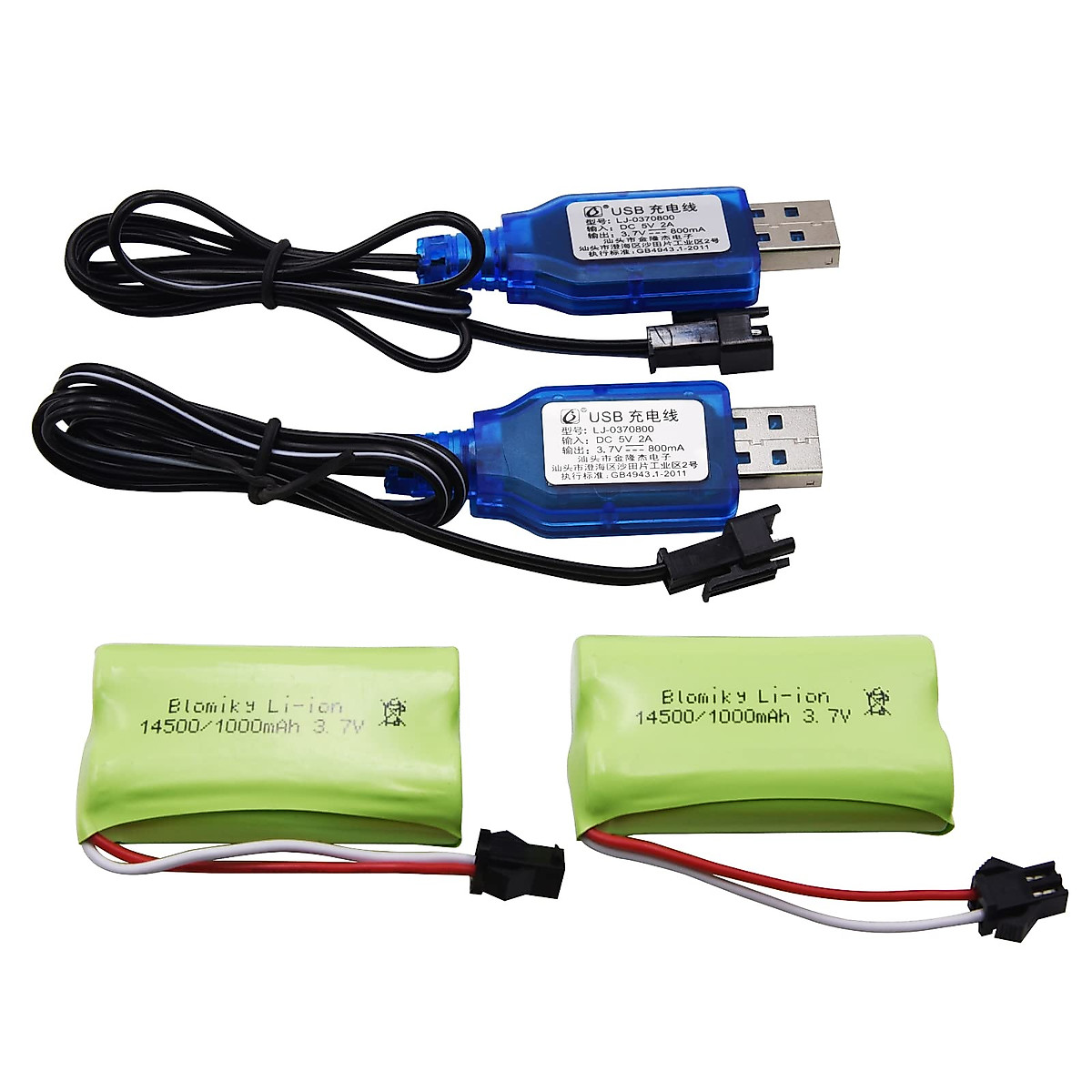 Blomiky 3.7V 1000mAh 2 Pack Lithium-ion Rechargeable Battery with SM2P Plug and Charger Cable for Remote Control Trucks / 813A Battery 2