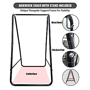 Hammock Chair Stand, Hammock Chair with Stand Including Large Hanging Indoor Swing with 2 Cushions, Hammock Swing Chair with Stand, Max 450 Lbs for Indoor, Outdoor, Patio, Yard (Grey)