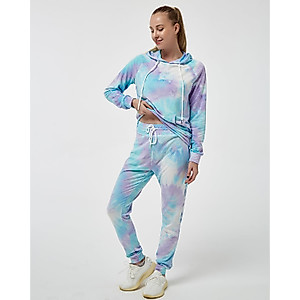 FUPHINE Women's Tie Dye Jogger Outfit Sweatsuit 2 Piece Sweatshirt Long Sleeve Hooded and Pants Lounge Sets Tracksuit (Tie-Dye Light Purple,XL)