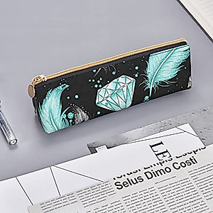 Pearls Diamonds And Feathers Pencil Case Portable Pen Pouch With Zipper Leather Pencil Bag Storage Box Stationery Organizer For Office Work