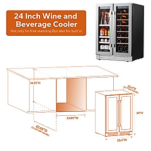 Ca'Lefort 24 Inch Wine and Beverage Refrigerator, 77 Can and 25 Bottle Wine Fridge Dual Zone 36°F-72°F, 3 LED Beverage Fridge Built in, Under Counter or Freestanding for Home/Kitchen(4.98 cu.ft)
