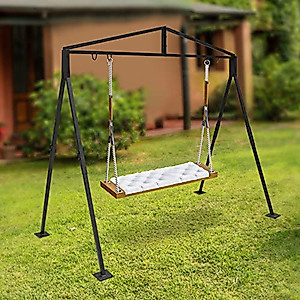 441 LBS 2 Seat Porch Swing Stand Heavy Duty Metal Hammock Chair Frame Hanging Swing Frame Stand Black Steel Outdoor A-Frame Swing Stand Indoor Hammock Stand for Kids and Adult
