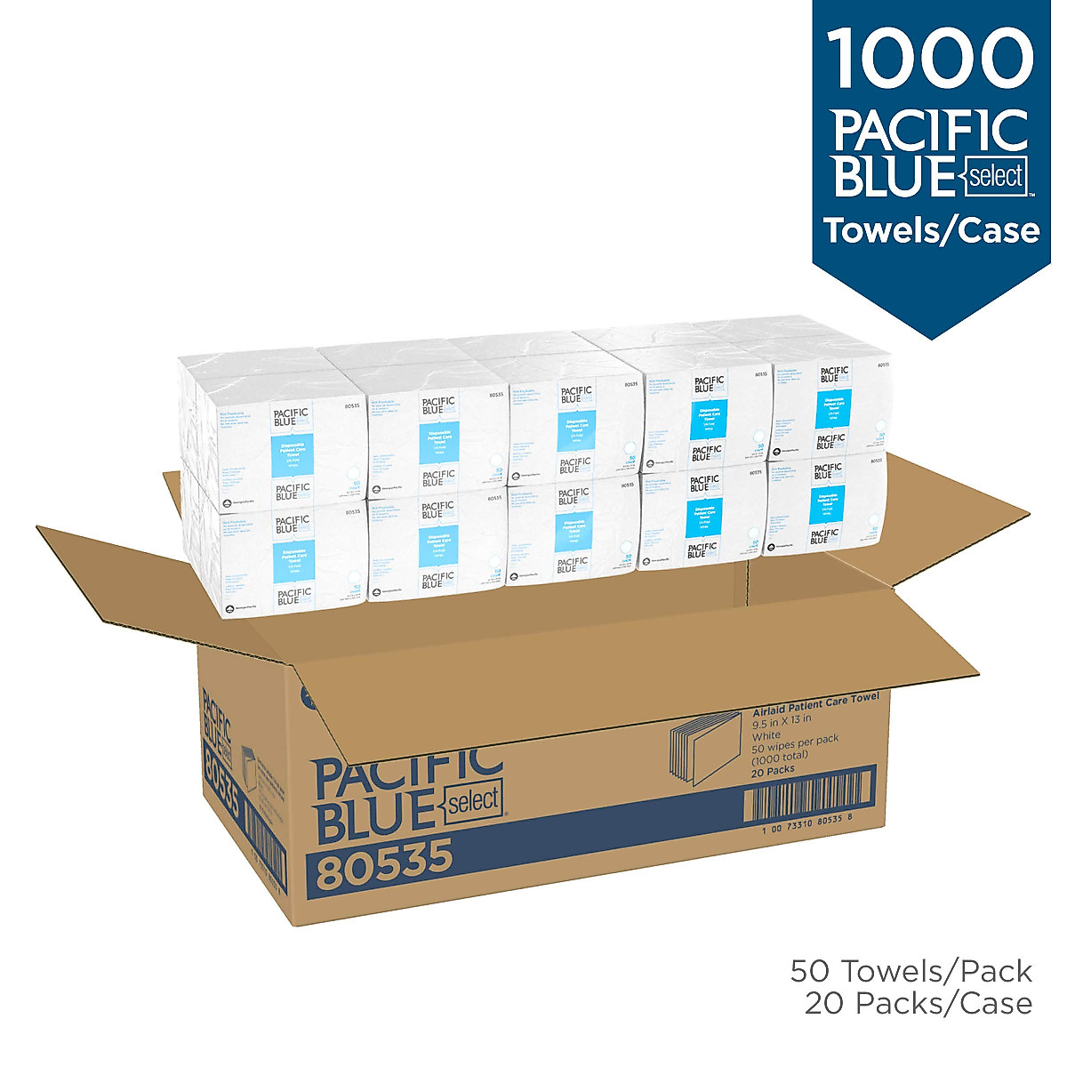 Pacific Blue Select‚ A400 Disposable Patient Care Washcloth by GP PRO (Georgia-Pacific), 80535, 1/4-Fold, White, 50 Towels Per Pack, 20 Packs Per Case, Towel (WxL) 9.5" x 13"