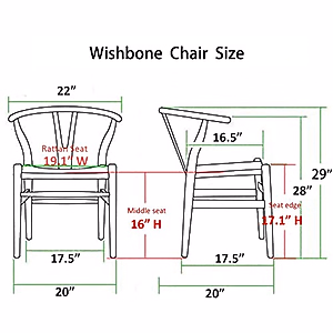 VODUR Wishbone Chair Natural Solid Wood Dining Chair/Hans Vegner Y Chair Rattan and Wood Accent Armrest Chair (Ash Wood - Black + Natural Cord)
