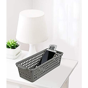 Doryh Long Plastic Basket Trays, Slim Pencil Organizer Grey, 6-Pack